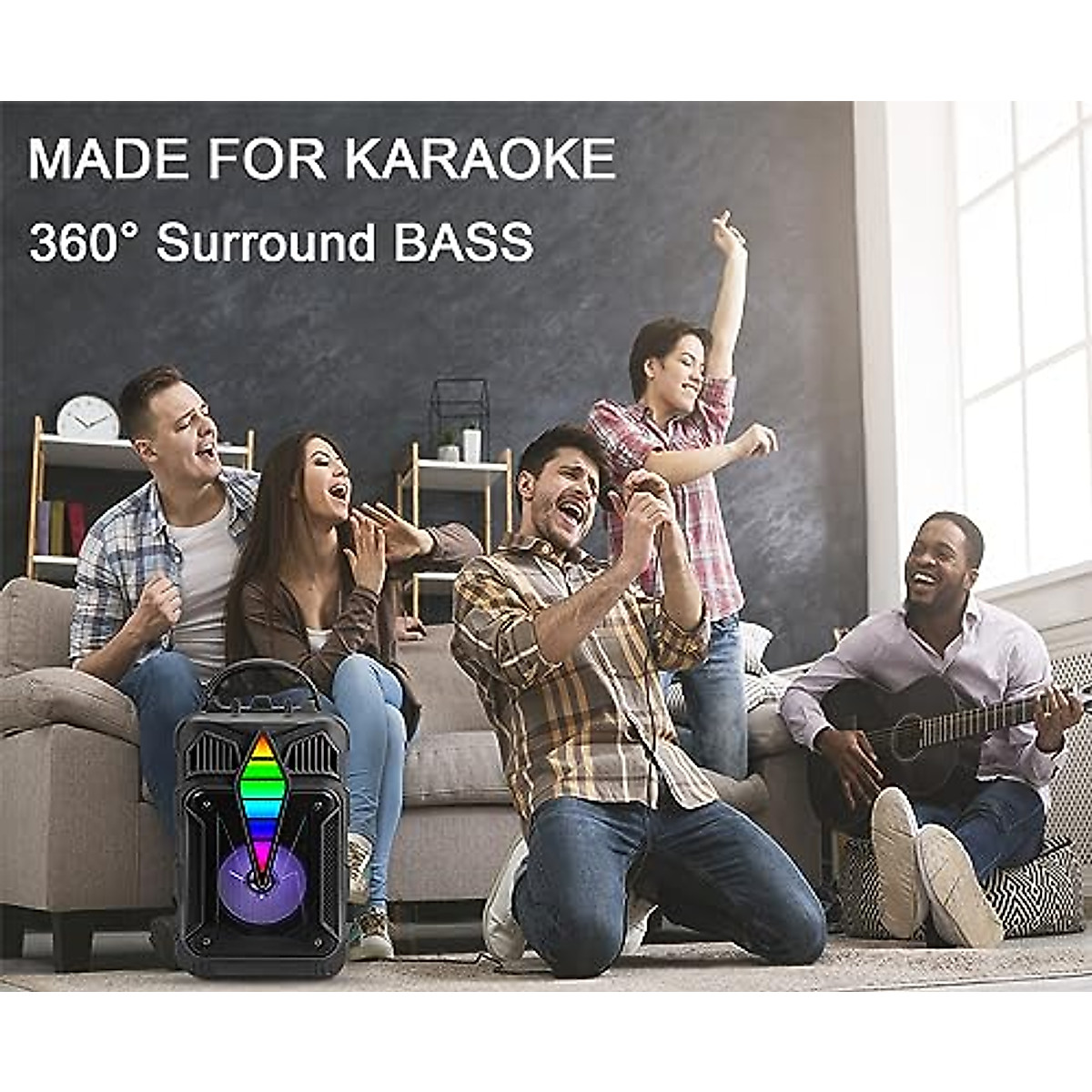 CZRXLLGD Bluetooth Speaker, IPX5 Waterproof Speaker with HD Sound, RGB Multi-Colors Rhythm Lights, Up to 8H Playtime, TWS Pairing, Portable Wireless Speakers for Home, Party