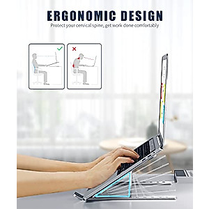 Rrtizan Foldable Laptop Stand for Desk, Ergonomic Computer Stand Adjustable Height Portable Aluminum Notebook Riser Holder, Compatible with MacBook Pro, Air, 9-15.6” Laptops and Tablets (Silver)
