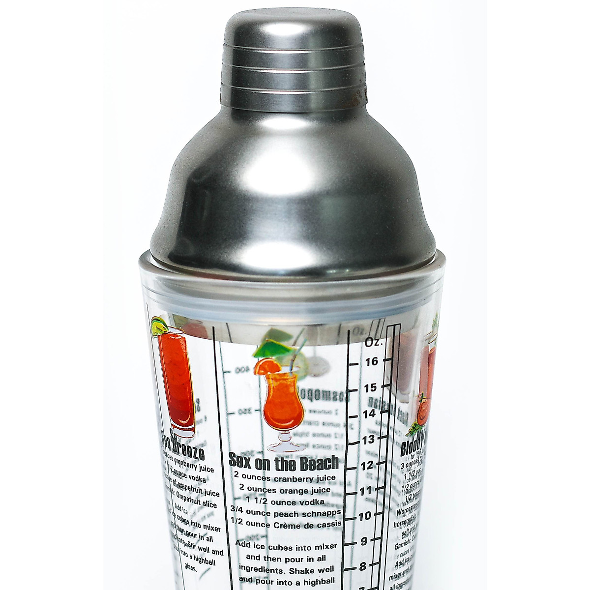 14 oz Recipe Glass Cocktail Shaker With Strainer Top - Includes 6 Cocktail Drink Recipes (Vodka Theme)