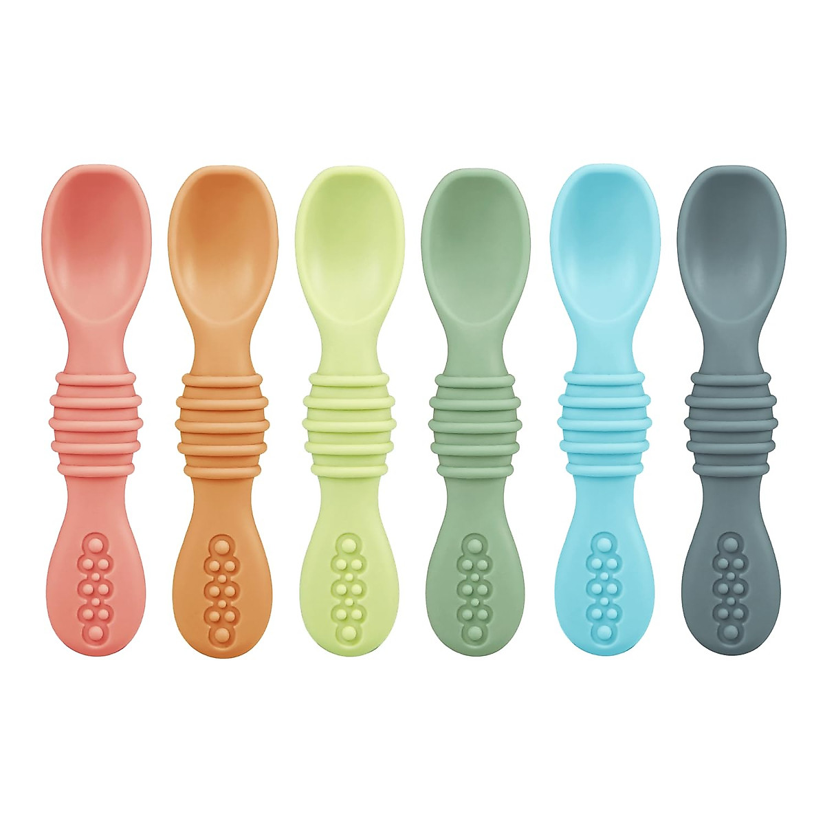 PandaEar 6 Pack Silicone Baby Spoons Self Feeding 6 Months for Toddler - Baby Led Weaning Utensils 6-12 Months - Infant Spoons First Stage - Baby Feeding Essentials - Baby Eating Utensils Set