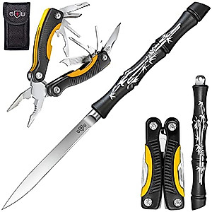 Bundle of 2 Items - Mini Multitool Knife 12 in 1 - Small Pocket Multi Tool with Knife and Pliers - Knofe for Men Women - Folding EDC Knife - Kubaton Stocking Stuffers for Men - Secret Santa Gift