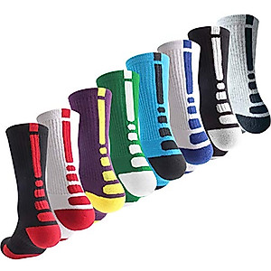 OLCHEE Boys Sock Basketball Soccer Hiking Ski Athletic Outdoor Sports Thick Calf High Elite Crew Sock 8 Pack B, Size S