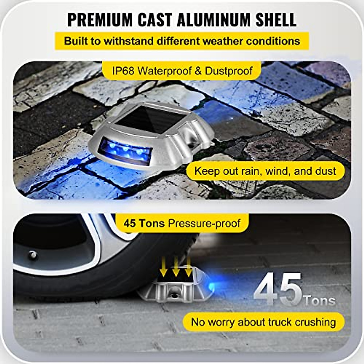 VEVOR Driveway Lights 16-Pack, Solar Driveway Lights with Switch Button, Solar Deck Lights Waterproof, Wireless Dock Lights 6 LEDs for Path Warning Garden Walkway Sidewalk Steps, LED Bright Blue