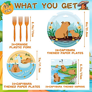 Joybileefun Capybara Birthday Decorations Party Supplies 96PCS Cute Capybara Plates and Napkins Tableware Set Animal Birthday Party Decorations Supplies for Baby Shower Kids Teens Serves 24 Guests