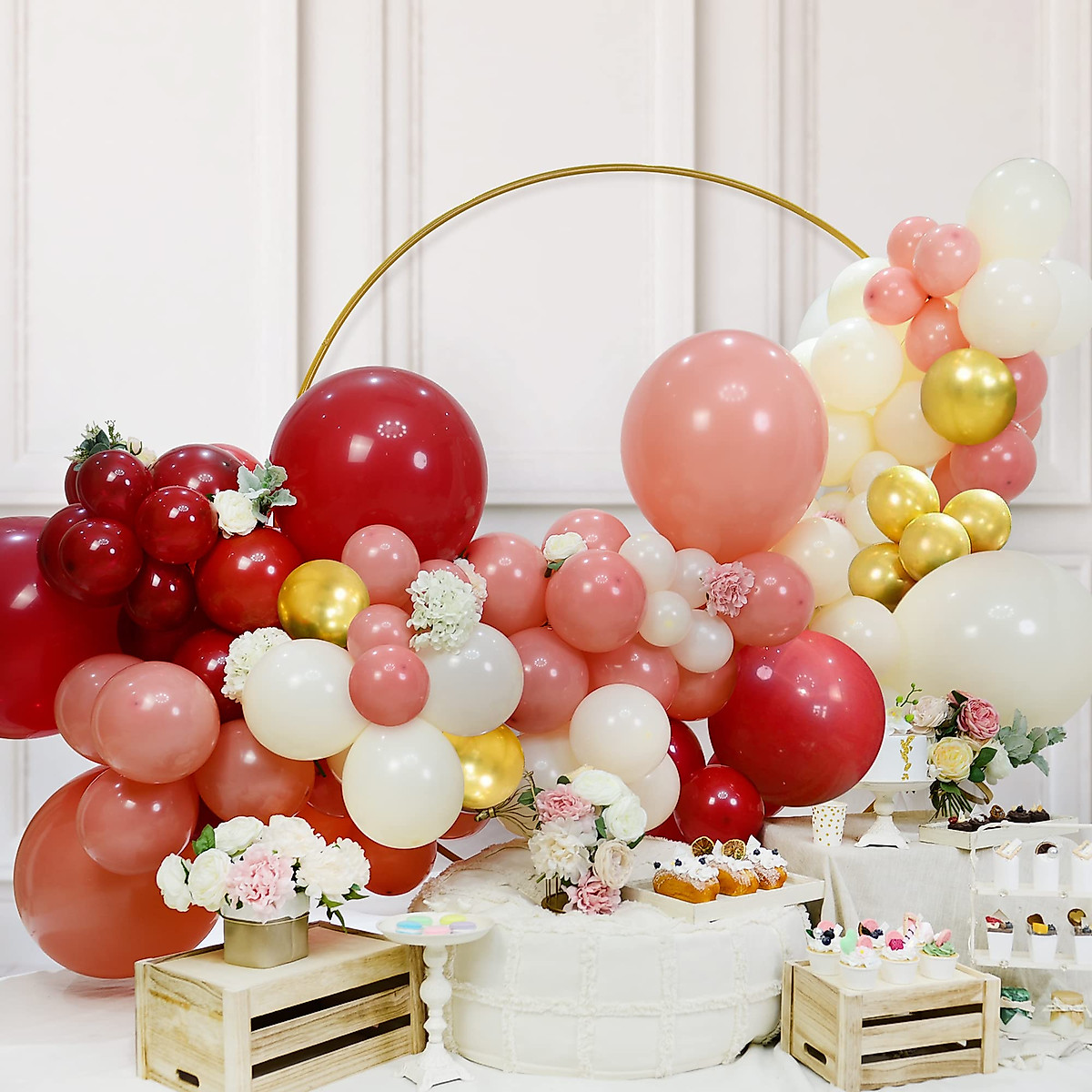 Pink Balloon Arch Kit - 132pcs Pink Gold Red Balloon Garland Kit White Dusty Pink Balloons for Wedding Bridal Shower Birthday Baby Shower Party Decorations
