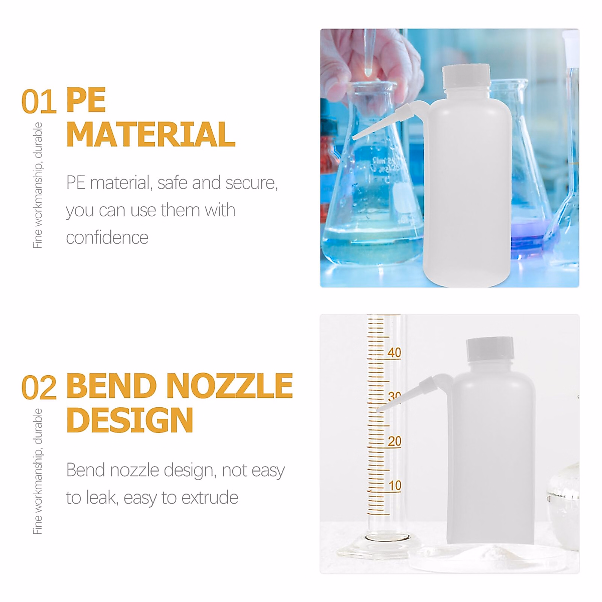 ULTECHNOVO Tattoo Wash Bottle Wash Bottles - 4Pcs 500ml Safety Wash Bottles Plastic Empty Filling Bottles Screw Cap with Down Spout for Dispensing Liquid Labs Watering Tools