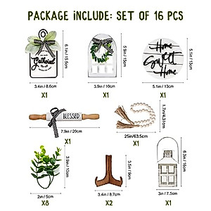 Houmury Set of 16 Farmhouse Tiered Tray Decor with 1 Lantern Artificial Plant& Cutting Board Sign for Rustic Home Sweet Home Kitchen Decor Tier Tray Decor Set