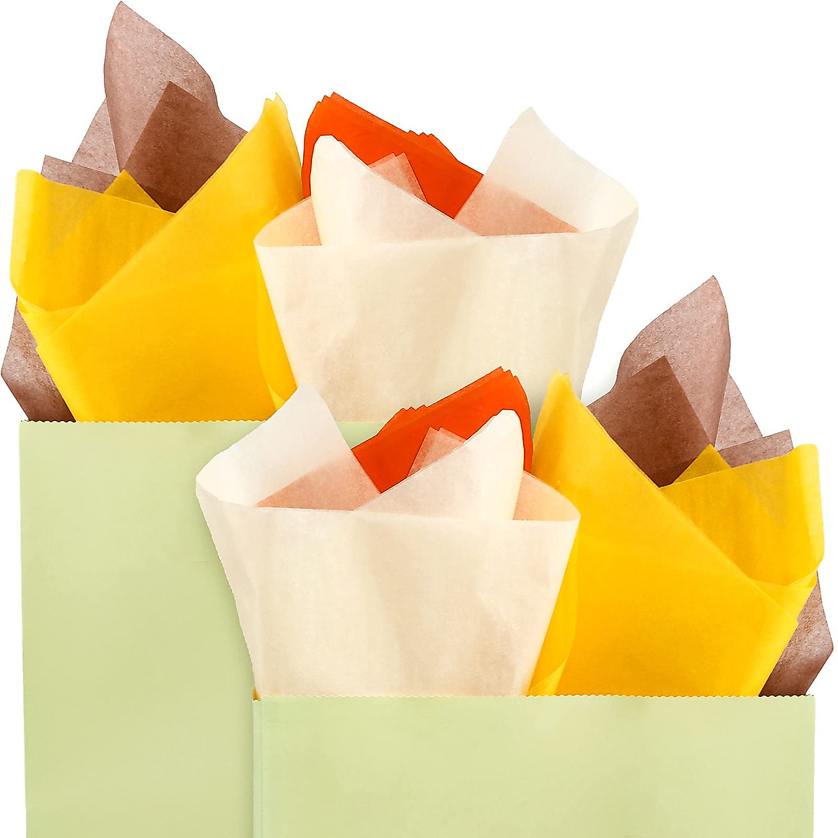 Whaline 96 Sheet Fall Tissue Paper Bulk Brown Orange Yellow Gift Wrapping Paper Art Craft Tissue Paper for Autumn Decorative Thanksgiving Harvest Party Gift Bag DIY Pompom Confetti, 14 x 20