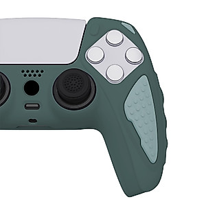 PlayVital Knight Edition Templeton Gray & Jade Grey Two Tone Anti-Slip Silicone Cover Skin for ps5 Controller, Soft Rubber Case for ps5 Wireless Controller with Thumb Grip Caps
