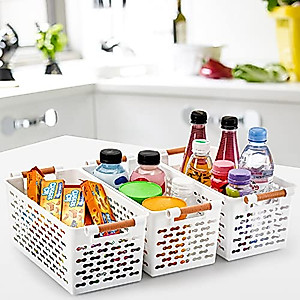 Yesland 6 Pack Plastic Storage Basket, White Organizing Bins Basket with Handles, Sturdy Plastic Closet Baskets Containers for CD, Small Closet Storage in Home Office - 12 x 6 x 5 Inches