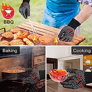 QUWIN BBQ Gloves, Oven Gloves 1472℉ Extreme Heat Resistant, Grilling Gloves Silicone Non-Slip Oven Mitts, Kitchen Gloves for BBQ, Grilling, Cooking, Baking-1 Pair… (One Size Fits Most, Black)
