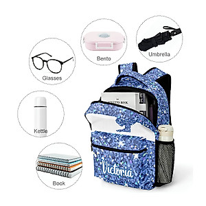 Gymnastic Blue Glitter Personalized School Backpack Bags Kids Backpack for Teen Boys Girls Travel Backpack