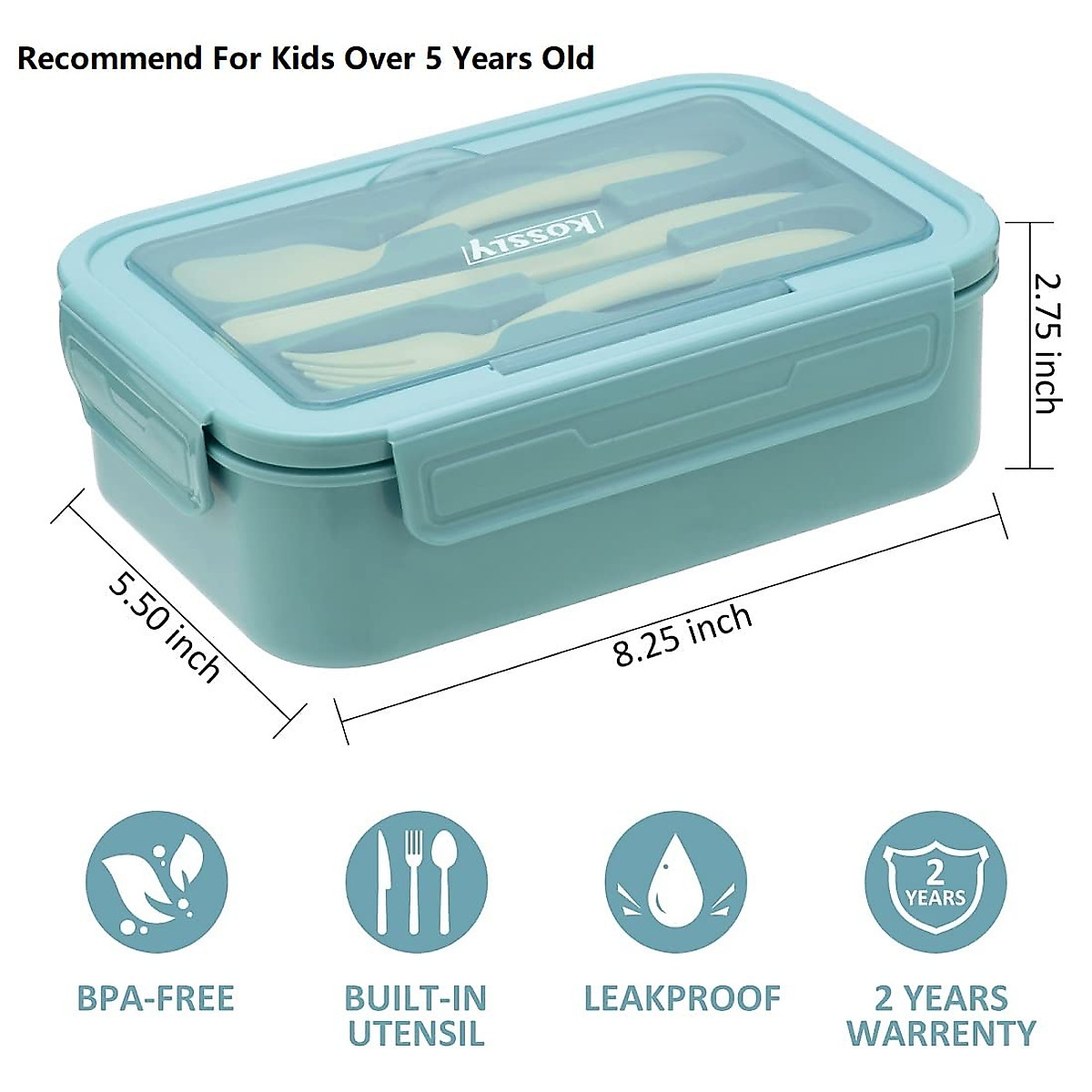 Bento Box For Adults Kids, 1100ML Lunch Container Bento Boxes With Built-in Utensil Set, Leakproof, Micro-Wave Dishwasher Safe(Teal Blue)