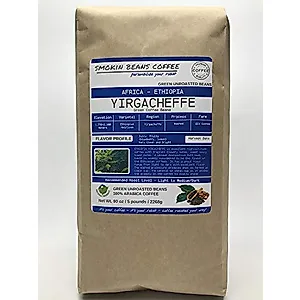 5 Pounds – African - Ethiopia Yirgacheffe - Unroasted Arabica Green Coffee Beans – Varietal Ethiopian Heirloom – Drying/Milling Process Washed SunDried – Unique Distinctive Taste - Includes Burlap Bag