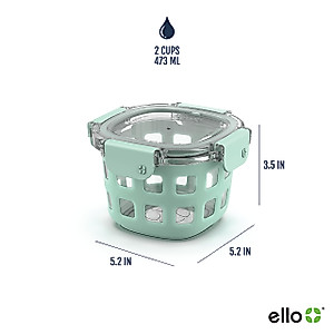 Ello DuraGlass Rounds Glass Food Storage Containers - Meal Prep Bowls with Silicone Sleeve and Airtight Lids, 2 Cup, Yucca