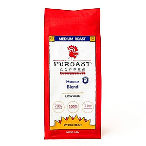 Puroast Low Acid Whole Bean Coffee, Premium House Blend, High Antioxidant, Caffeinated, 2.2 Pound Bag, 1000 Gram