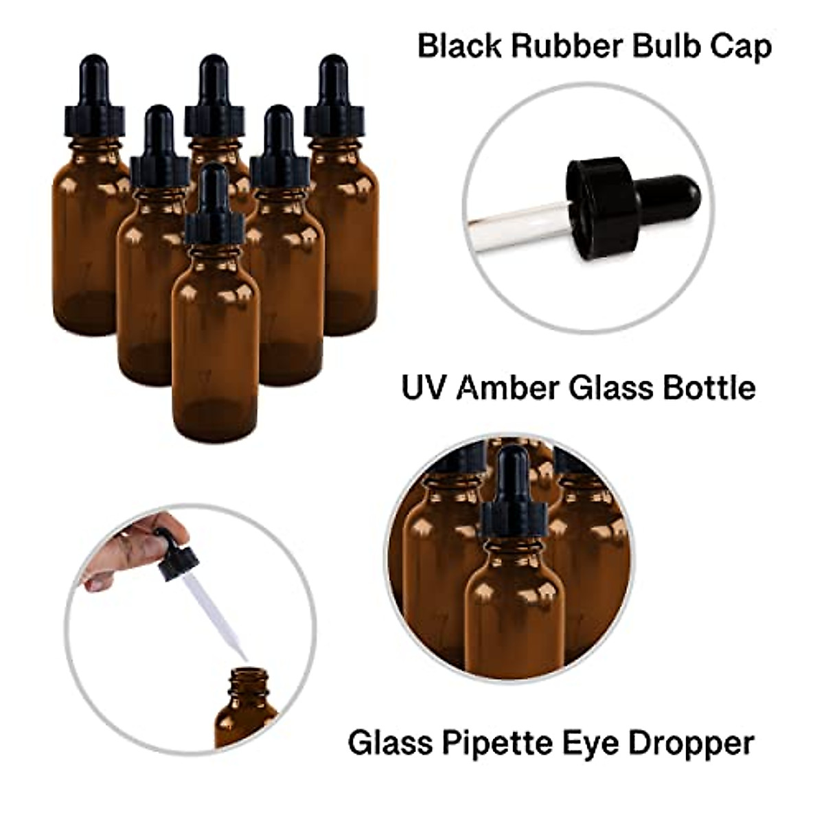 Super Z Outlet 1oz Glass Bottles with Glass Eye Dropper Dispenser for Essential Oils, Kitchen Tools, Chemistry Lab Chemicals, Colognes & Perfumes (6 Pack)(Amber)