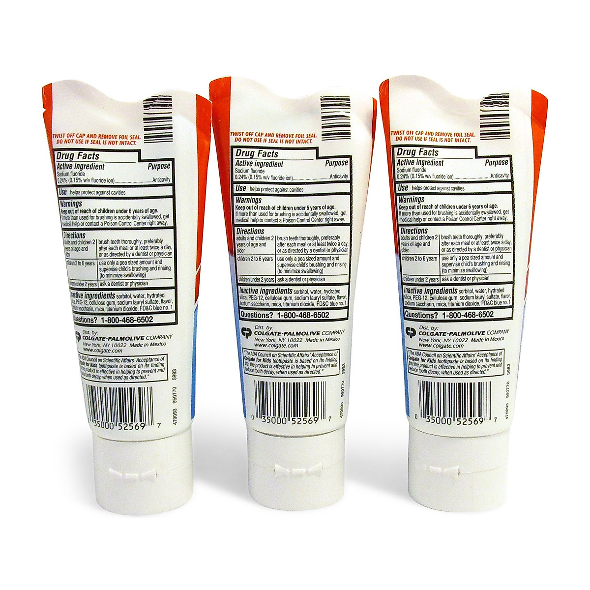 Colgate KIDS 3.5 oz 3-PACK Mild Bubble Fruit Flavor Toothpaste Fluoride Cavity & Enamel Protection