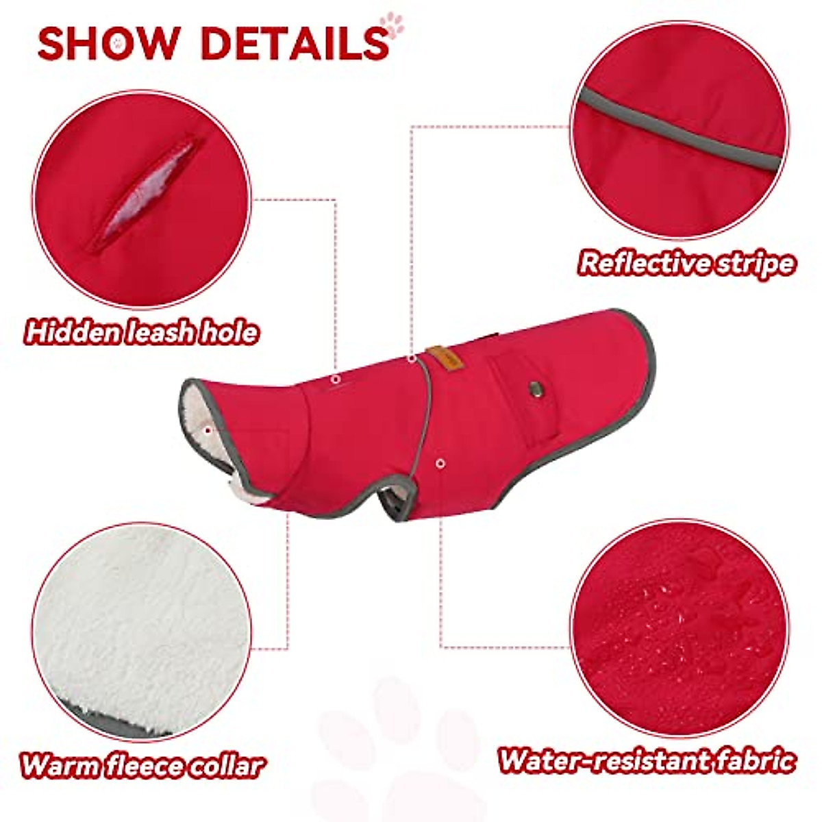 Dog Winter Coat Jacket, Dog Cold Weather Coats Vest, Warm Fleece Lining Dog Snow Coat for Small Medium Large Dogs Red M