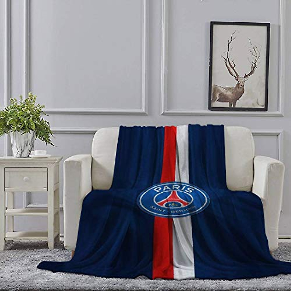 PSG Paris Saint Germain Fleece Blanket Soft Plush Throw TV Blanket Bedding Flannel Throw Shawls and Wraps Lightweight for Bed Couch Chair Travel, 51"x59"