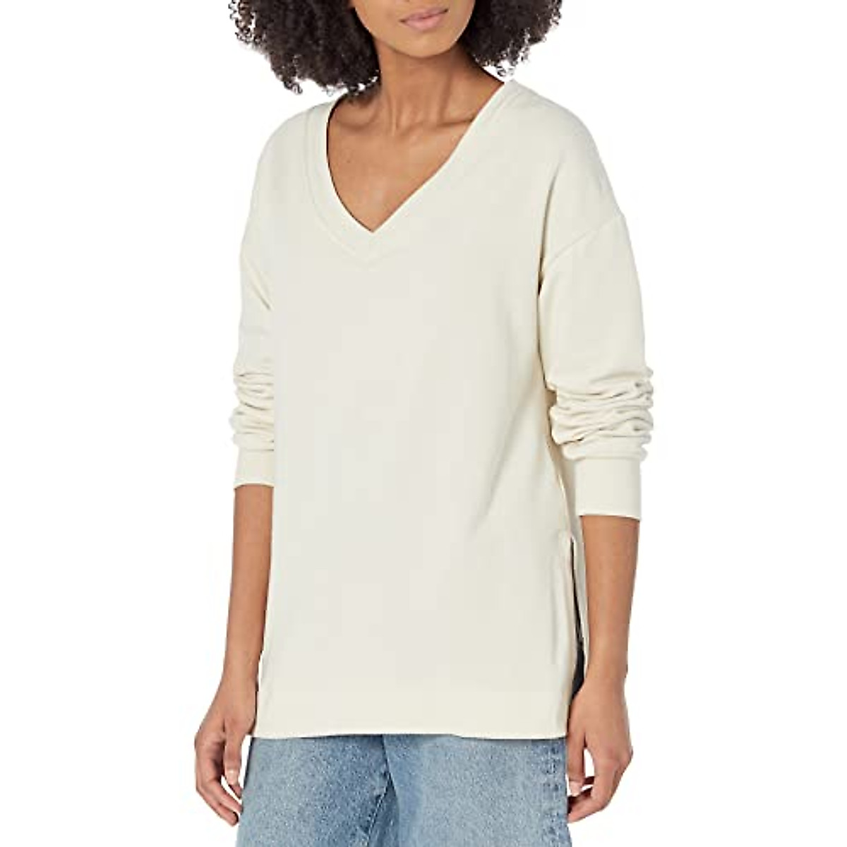 GAP womens Fleece Oversized Vneck Tunic Sweatshirt, Beach Pebble, Small US