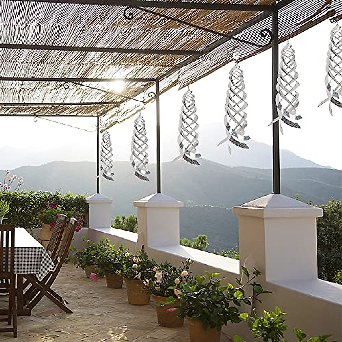 Hausse Bird Repellent Spiral Reflectors Silver Mylar Spinner, Hanging Reflective Bird Deterrent Device, Garden Decorative Scare Birds Away, Like Woodpeckers, Pigeons and Geese, 6 Pack