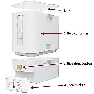 Letusto Rice Dispenser 26 LBS Pound Capacity - Rice Storage Dry Food Container Bin - Great Kitchen Organizer with Measurable Rice Cylinder