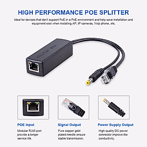 10Gtek POE Splitter Cable 100Mb/s 155Mb/s, 802.3AT/AF, 48V to 12V (PSE chip Inside), 100 Meters Link (2-Pack)