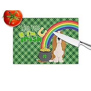 Caroline's Treasures WDK4744LCB Red and White Tricolor Basset Hound St. Patrick's Day Glass Cutting Board Large, 12H x 16W, multicolor