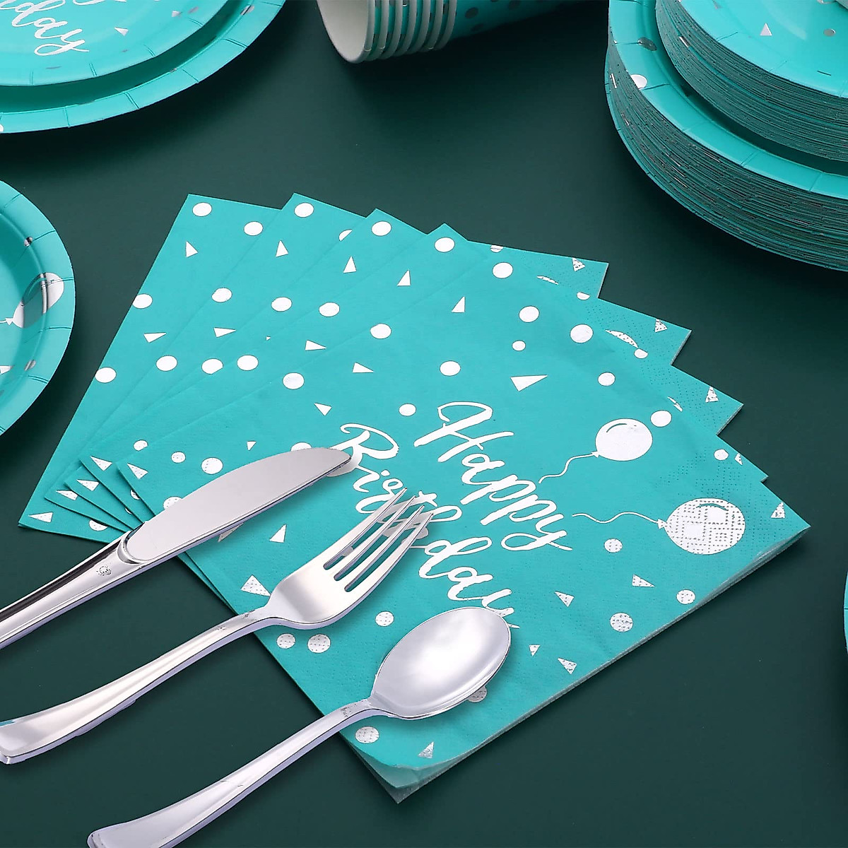 joy akkess 175PCS Teal Birthday Decorations Teal Party Decorations Teal Birthday Plates Serves 25 Guests Birthday Plates and Napkins for Happy Birthday Party Decorations Baby Shower