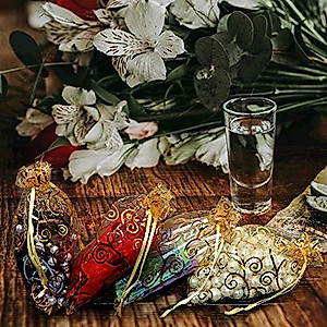 Staruby Organza Gift Bags 100Pcs Gold Sheer Organza Bag 4x6 Inch Mesh Favor Bags Drawstring Jewelry Rattan Printed Gift Pouches for Wedding Party Favors Baby Shower Christmas Gifts Candy Bags