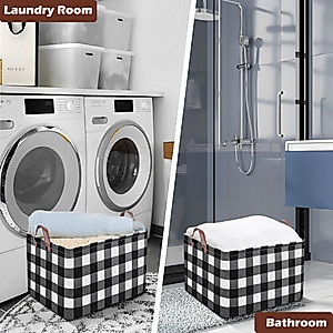 Funnewban Tropical Palm Leaf Storage Bin Basket Collapsible with Leather Handles Waterproof Canvas Storage Cube Box for Closet Toys Clothes Nursery Room Gift Basket