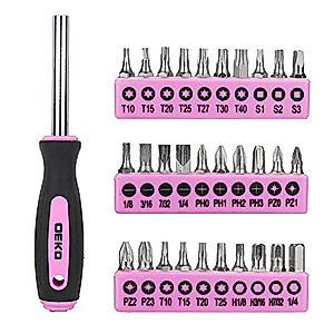 DEKO Pink Tool Set 110 Piece Household Tool Kit,Ladies Portable Tool Set with Easy Carrying Pouch, Perfect for DIY Projects, Home Maintenance