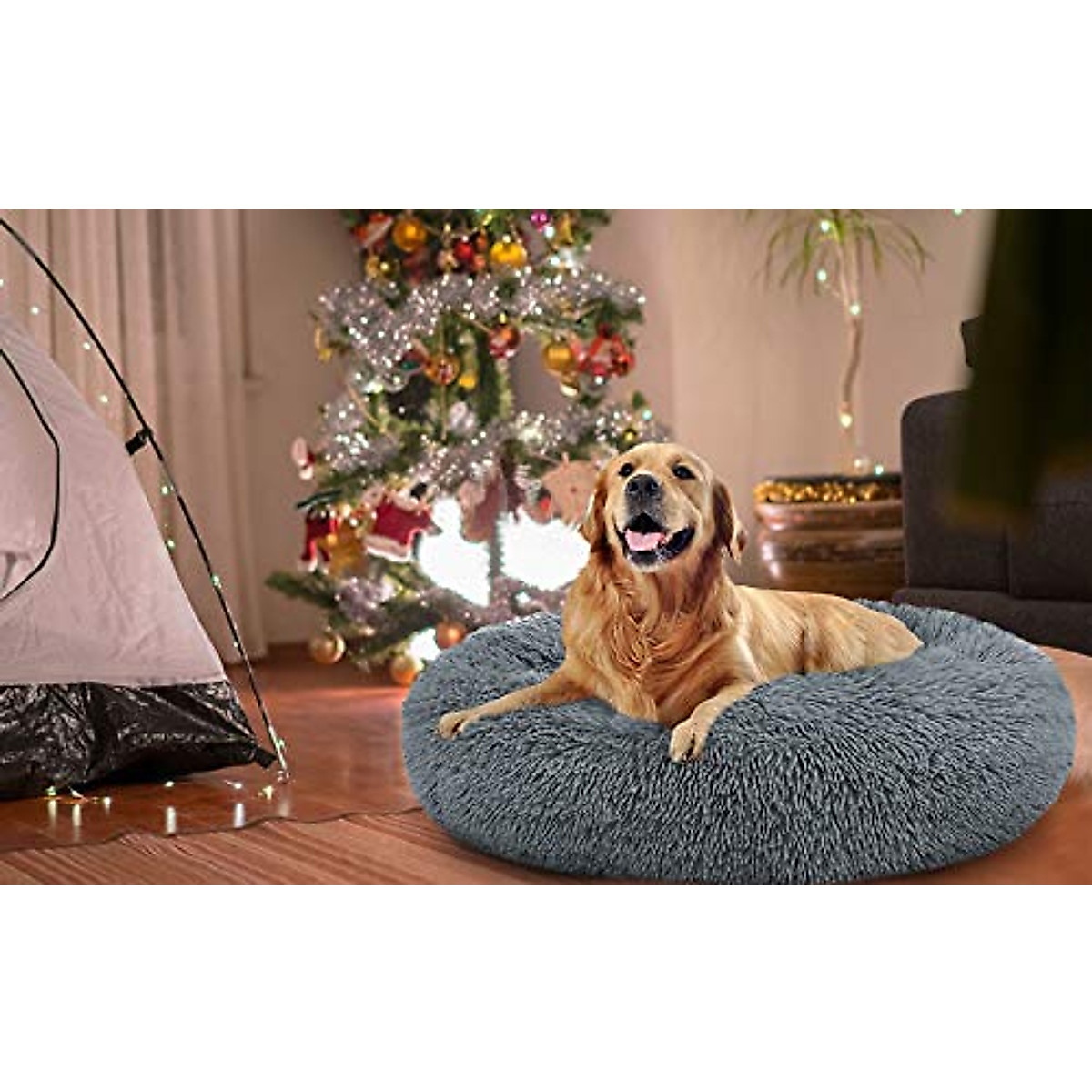 OQQ Cuddler Dog Bed | Soft Faux Fur Surface Material | Donut Pillow Bed, Machine Washable | Non-Slip Bottom | Delicate Edge