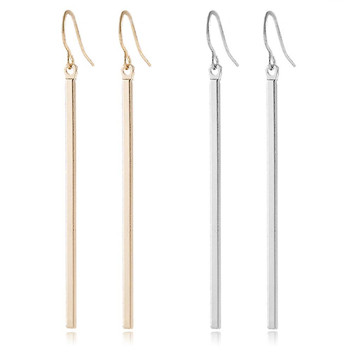 Gmillions Minimalist Vertical Long Bar Earrings Gold Silver Plated Drop Line Dangle Geometric jewelry for Women Girls set 2pcs (Gold+Silver)