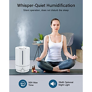 Marnetstone Humidifiers for Bedroom, 5 L Top Fill Cool Mist Humidifiers with Oil Diffuser, Ultrasonic Humidifiers for Large Room, Home, Nursery, Office, Plants, 360° Nozzle