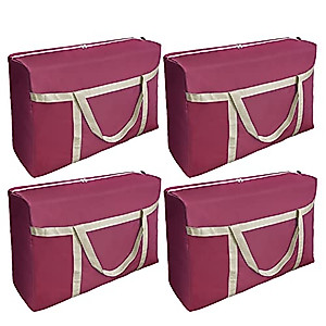 QYQRQF 4 Packs Oversized Moving bags, Heavy Duty Extra Large Storage Tote Bags with Zippers Packing Bags for Clothing Blanket Moving Supplies (Red)
