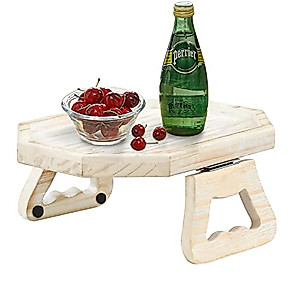 Vesuna Sofa Armrest Clip Tray Table, Sofa Couch Arm Rest Organizer, Sofa Arm Table, Cup Holder, Wooden Sofa Clip Tray for Drinks/Remote Control/Snacks, Rustic White