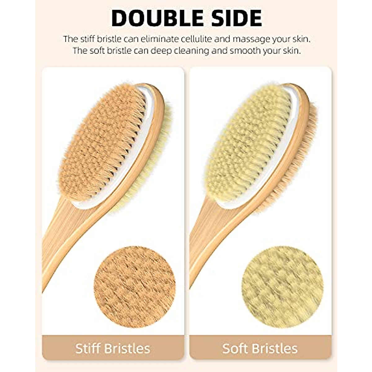 Metene 2 Pack Shower Brush with Soft and Stiff Bristles, Bath Dual-Sided Long Handle Back Scrubber Body Exfoliator for Wet or Dry Brushing