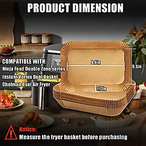 Air Fryer Disposable Paper Liner, Rectanglar Airfryer Insert Parchment Tray Liners for Ninja Foodi DZ201 Dual Basket Oven Accessories, Food Grade Unbleached Waterproof Non Stick Baking Cooking Filters