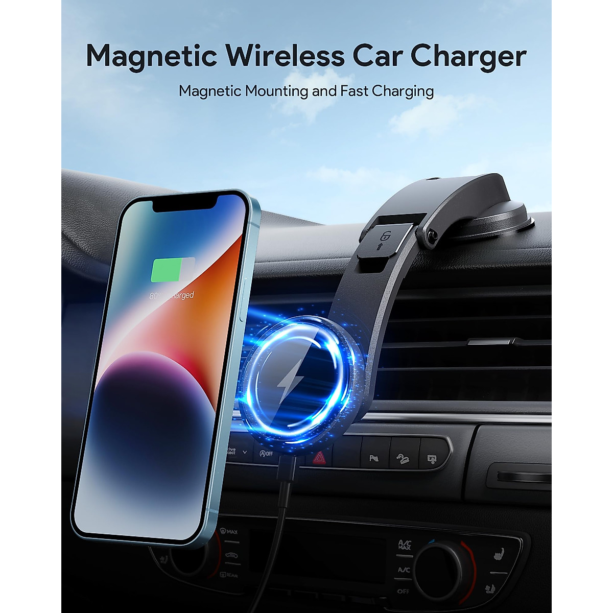 Magnetic Wireless Car Charger Mount 15W Compatible with Magsafe Car Charger SMOONFACE, Dashboard Car Phone Holder for iPhone 15/15 Pro/15 Pro max/14/14 Pro/14 Pro max/13 /13Pro /13ProMax/12/12Pro/Mini