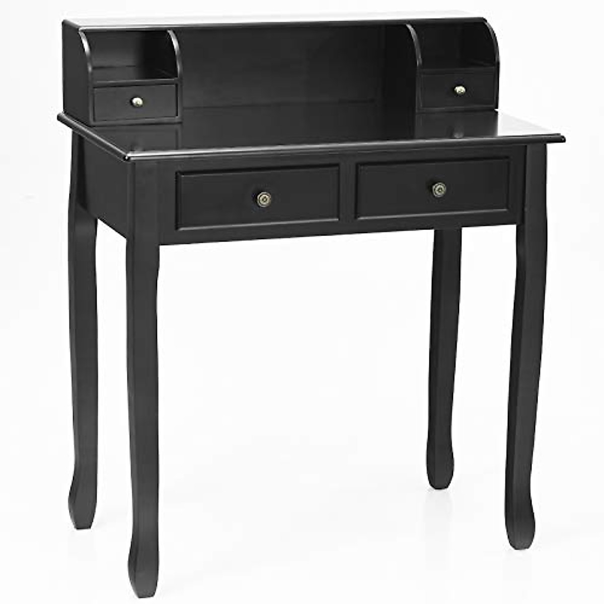 Giantex Writing Desk with 4 Drawers, Removable Floating Organizer 2-Tier Mission Home Computer Vanity Desk for Apartment Small Space (Black)