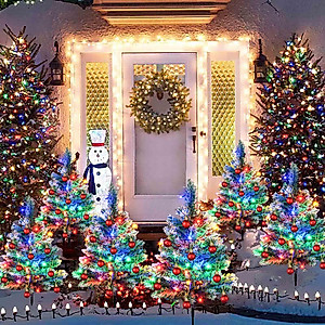 Windpnn Upgraded 4-Packs Solar Christmas Tree Pathway Lights Outdoor Christmas Decorations Waterproof, 8 Modes Solar Christmas Garden Stake Lights for Christmas Decorations Yard, Lawn, Pathway, Grave