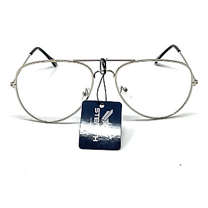 SHAMZBEST Clear Lens Aviator Eyeglasses Classic Retro Metal Frame (A#1 Silver, Large, Clear) (Silver)