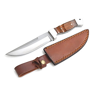 Wild Turkey Handmade Collection Heavy Duty Wood Handle Hunting Knife | Stainless Steel Blade | Genuine Leather Sheath Included