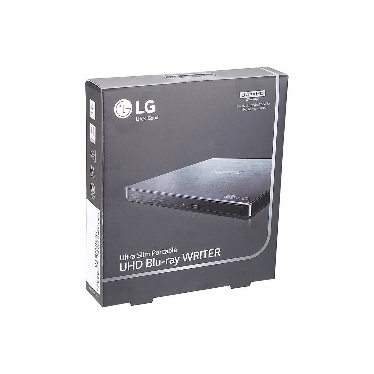 LG Electronics BP60NB10 Ultra Slim Portable Hybrid Drive UHD 4K/Blu-ray/DVD+/-RW Drive, USB 3.0 Compatible, PC Windows, Linux, Mac OS, with M-DISC support, Noise Reduction, Black