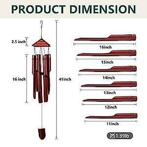 Bamboo Wind Chimes, 41" Outdoor Wood Wooden Wind Chimes with Melody Deep Tone, Classic Zen Garden Décor for Patio and Home, Dark Brown Finish and Natural Sound Ideal for Enhancing Any Outdoor Space
