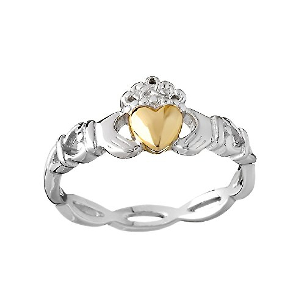 Biddy Murphy, Women's Claddagh Ring, 10K Yellow Gold Heart & 925 Sterling Silver Weave Band, Size 8