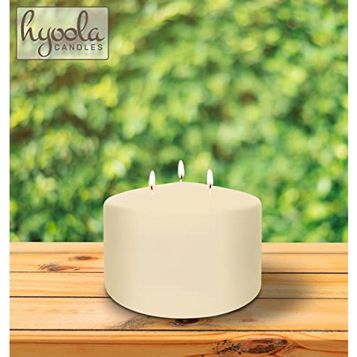HYOOLA Ivory Three Wick Large Candle - 6 x 3 Inch - Unscented Big Pillar Candles - 62 Hour - European Made