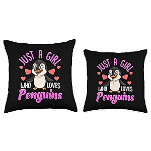 Just A Girl Who Loves Penguins Gifts For Women Just A Girl Who Loves Cute & Funny Fluffy Penguin Throw Pillow, 16x16, Multicolor
